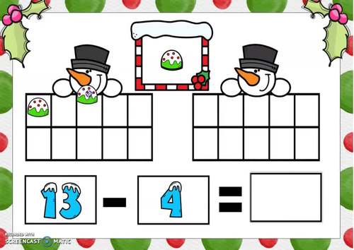 Subtract with candy Ten Frame Christmas Boom card Distance learning