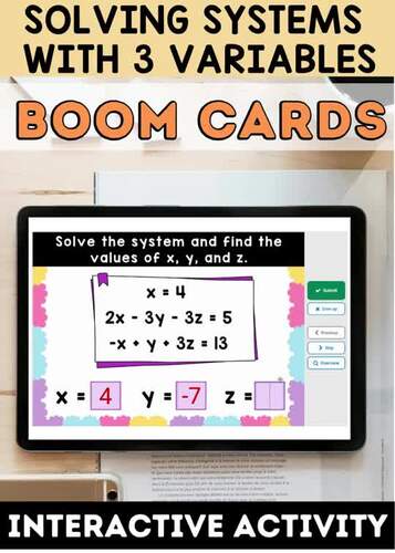 Systems of Equations with 3 Variables | Find the Solution | BOOM™ Cards