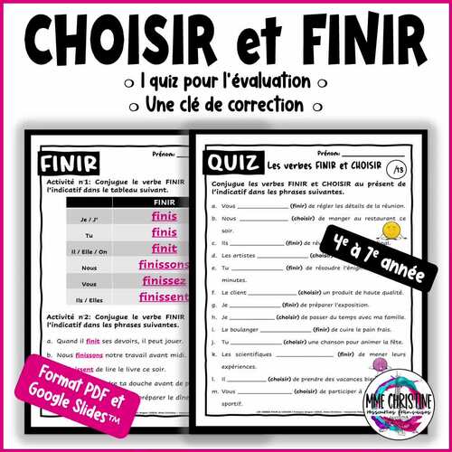 Les verbes FINIR et CHOISIR au présent de l'indicatif I Activités et quiz