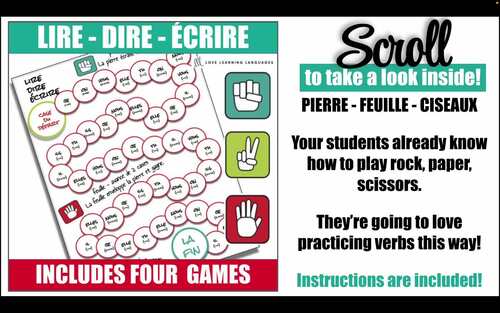 French Verbs LIRE DIRE ECRIRE Conjugation Games - Rock, Paper, Scissors