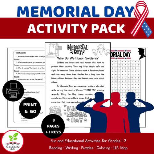 Memorial Day Printable Coloring Page & Activity Sheet, Memorial Day ...