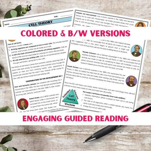 Cell Theory Guided Reading Comprehension Passage and Questions Worksheet