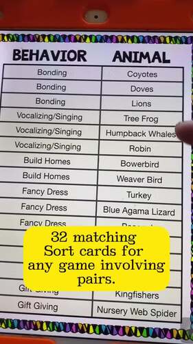 Animal COURTSHIP BEHAVIOR Matching Sort Cards Multiple Uses Valentine’s Day