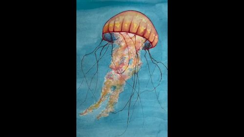 Elementary Art Lesson Plan. Jellyfish water painting project and video demo