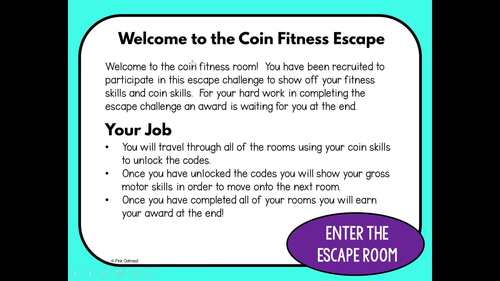 Coin Themed Gross Motor Digital Escape Room by Pink Oatmeal | TPT