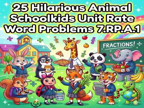 7.RP.A.1 Unit Rates with Fractions – 25 Funny Animal Schoolkids Word ...