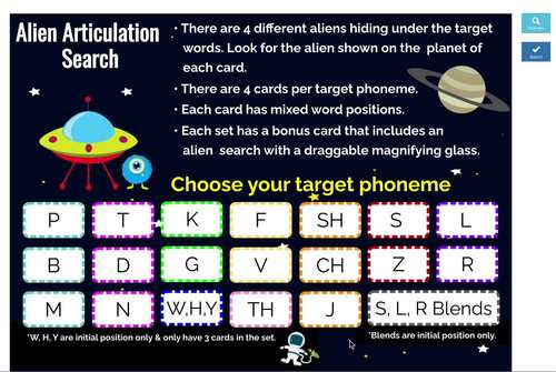 Boom™ Cards Alien Articulation Search: All Phonemes by Speech Hamster