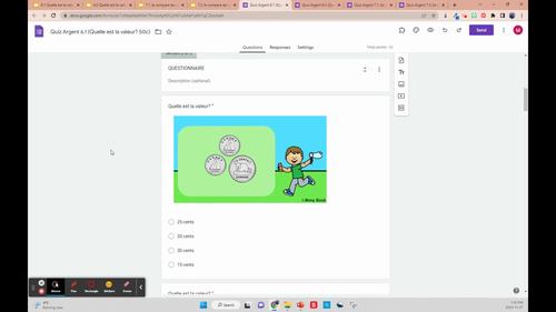 4 Quiz: L'argent jusqu'à 50¢ et 50$ Google Forms™ by Mme Bock | TPT