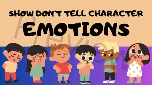 Show Don't Tell- Writing Lesson Slides, Worksheets, and Anchor chart