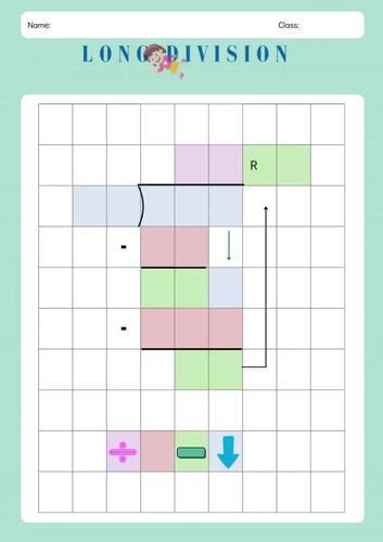 Long Division Templates 3, 4, 5, 6 by 2 digits with remainder, color ...