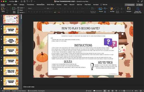 Custom Editable 100 Thanksgiving 5 Second Game PPT Powerpoint Game Ice ...