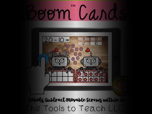 Boom™ Cards Valentine's Day Robot Subtract Movable Screws to 20 Grades ...