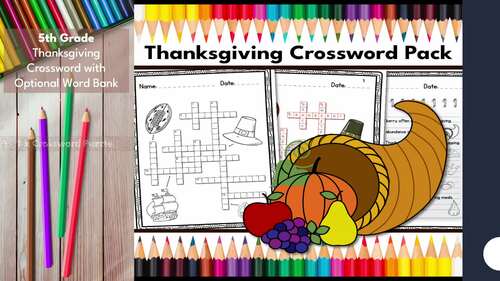 5th Grade Thanksgiving Crossword and Coloring Activity Pack for Fifth ...