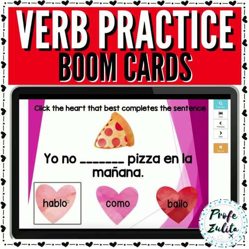 Boom Cards Spanish Present Tense Regular Verbs Valentine's Day Activity
