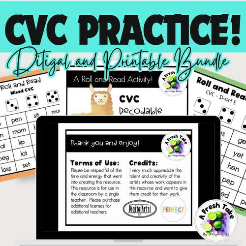 Mixed CVC Digital + Printable Roll, Click, & Read Words/Sentences ...