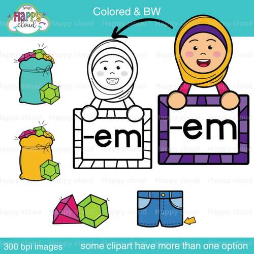 CVC Short Vowel E Clip Art -EM- Words by Happy cloud studio-Nada-B