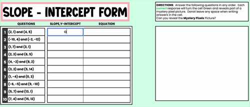 Writing Equations in Slope Intercept Form from 2 Points Practice Review ...