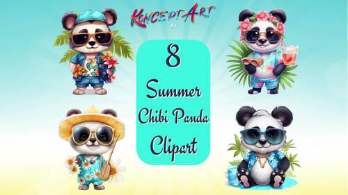 8 Beautiful Summer Chibi Panda Clipart by Concept Clipart | TPT