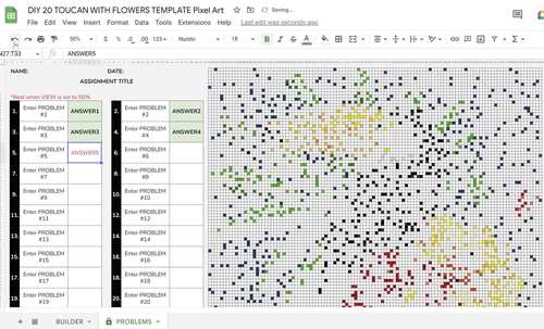 GOOGLE SHEETS DIY Digital Pixel Art Template EDITABLE | Toucan with Flowers
