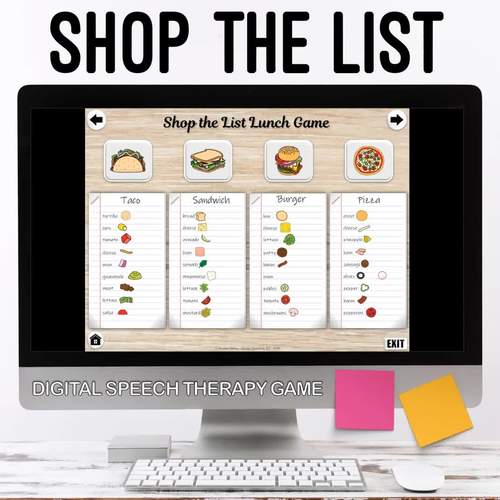 Digital Editable Shop the List Lunch Game 4 No Print Speech Teletherapy ...
