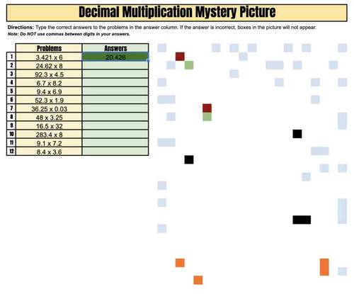 Decimal Multiplication Christmas Math Pixel Art Digital Activity