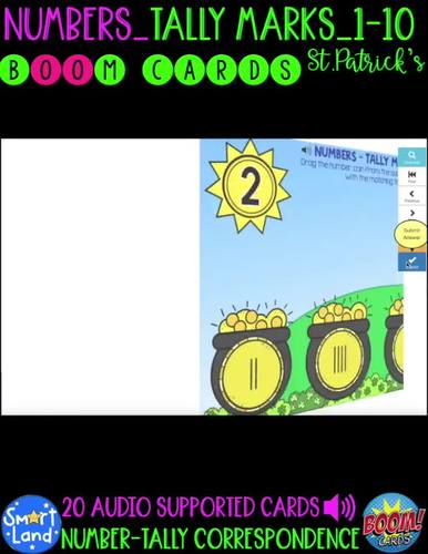 Number & Tally Marks practice 1-10_Boom Cards™| St.Patrick's | TPT