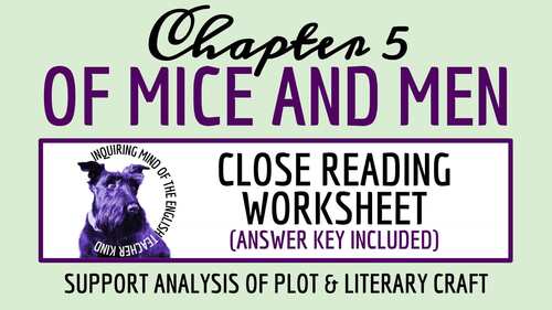 Of Mice and Men Chapter 5 Novel Analysis Worksheet | Close Reading Activity