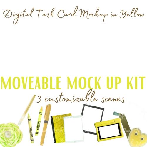 Digital Task Card Mockup in 3 Yellow Scenes- Moveable Images and ...