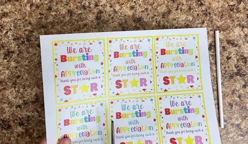 Bursting With Appreciation, Printable Tags, Thank You For Being A Star