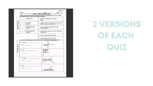 Angle Basics Unit Assessments - 2 quizzes, 2 reviews & 5 tests | TPT