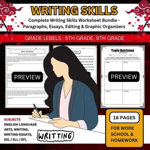 Complete Writing Skills Worksheet - Paragraphs Essays Editing & Graphic ...