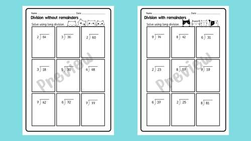 Engaging Long Division Practice With & Without Remainders for Kids