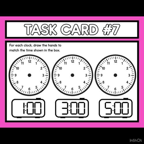 Telling Time to the Hour | Analog Clock Write & Wipe Task Cards for 1st ...