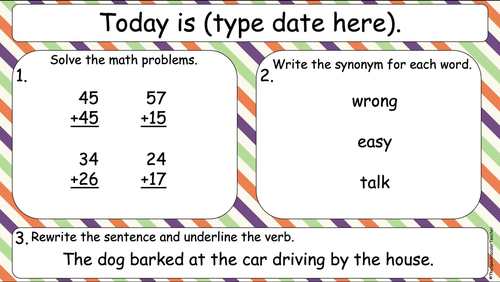 October Morning Work Slides for 3rd Grade | Addition, Synonym, Antonym ...