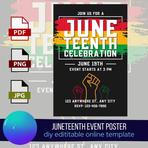 Juneteenth Event Editable Canva Poster---PDF, PNG, JPG | TPT