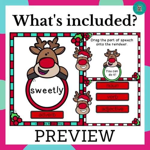 Christmas Reindeer Nouns Verbs Adjectives Adverbs Winter Boom Cards™