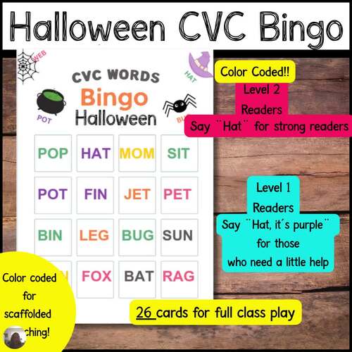 Halloween CVC Words Bingo for Early Readers and ESL - Kindegarden & 1st ...