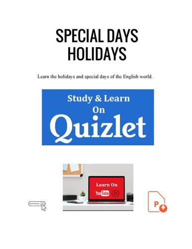 Holidays. Special Days. Vocabulary. Culture. Quiz. PPTx. ELA. ESL. EFL. USA
