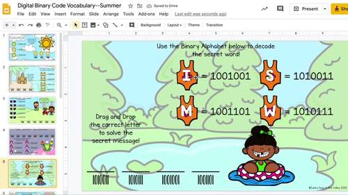 Digital Binary Code Vocabulary and Sight Words: Summer | TPT
