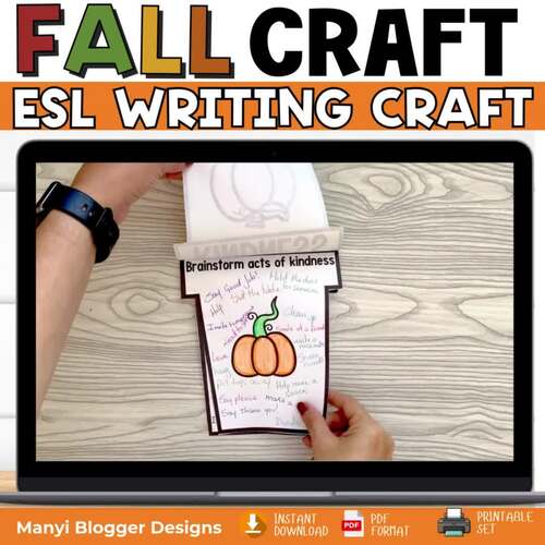 Fall ESL Kindness Writing Craft-Pumpkin Spice Latte Autumn Bulletin Board