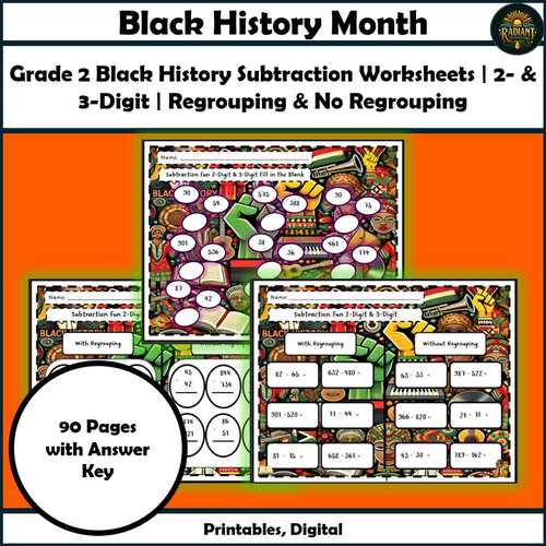 Grade 2 Black History Subtraction Worksheets | 2 & 3Digit | Regroup ...