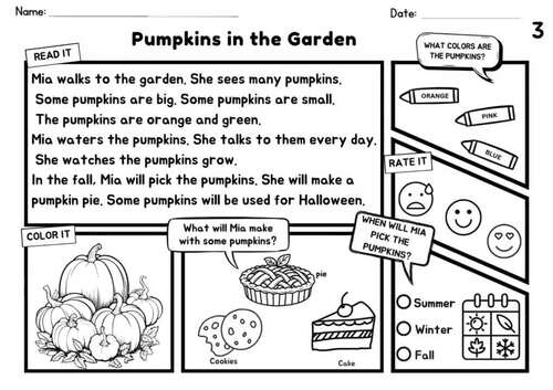 September Reading Comprehension Passages for K & 1st Grade, Comic ...