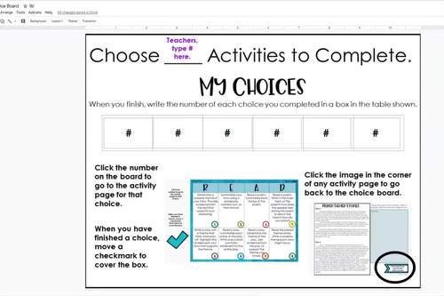 5th Grade Reading Choice Boards - Literature w/ Google Slides Choice Boards