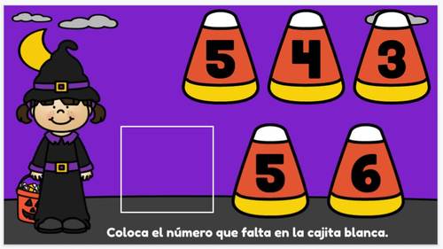 Halloween Math in Spanish Google Slides and Seesaw Missing Number 0-10
