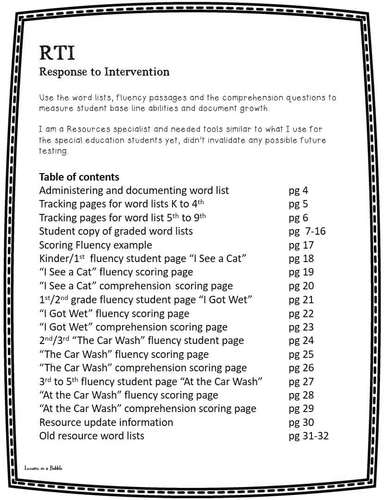 Digital RTI Reading document forms word lists fluency comprehension BUNDLE