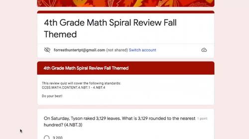 Fall Themed 4th Grade Math Spiral Review Google Classroom™ | TPT