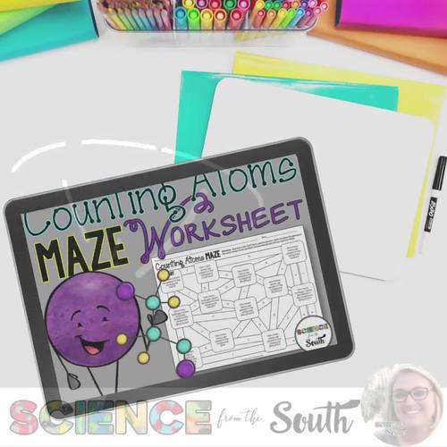 Counting Atoms in Chemical Formulas Maze Worksheet in Digital and Print