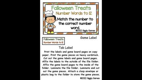 Giggly Games Falloween Treats Number Words to 12 File Folder Game - Fall