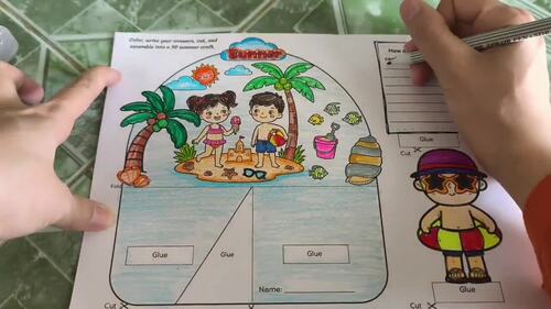 Summer 3D Craft & Writing Prompts | Printable Summer Activity |Color ...