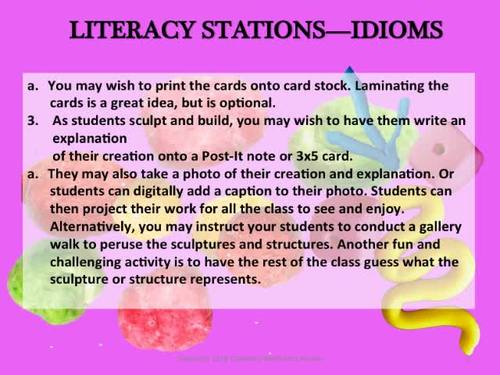 Literacy Stations, IDIOMS, hands-on, task cards, figures of speech